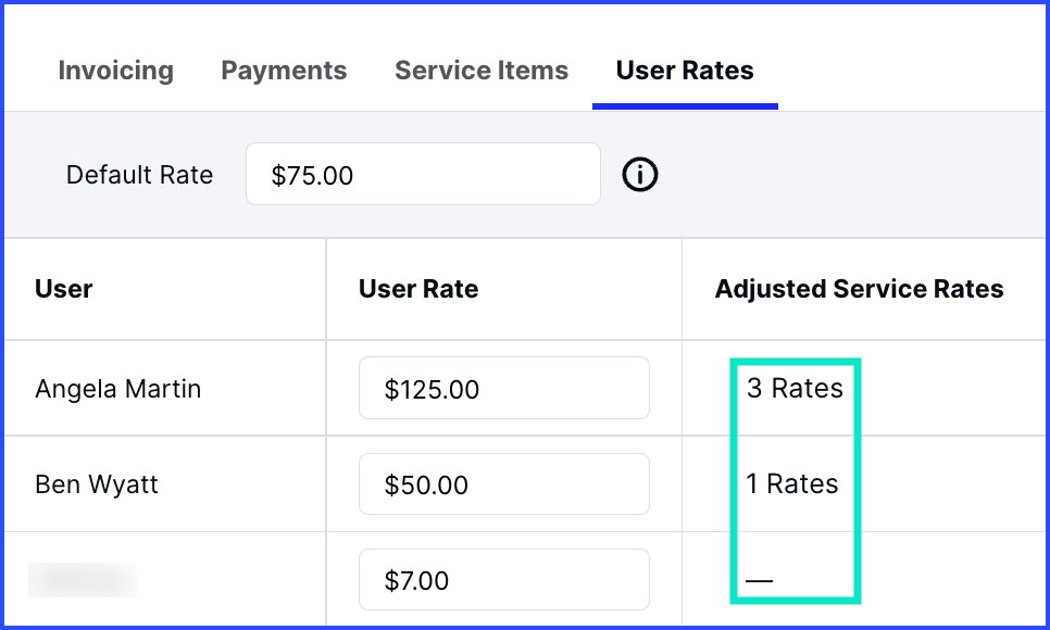 Set User Service Rates – Canopy